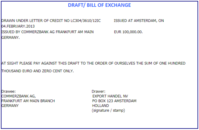 Sample Bill of Exchange – Letter of Credit Consultancy Services