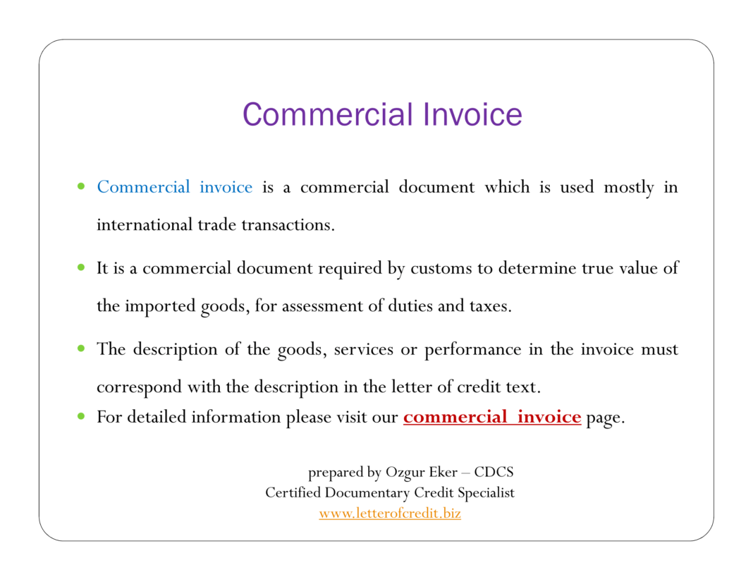Presentation – Letter of Credit Documents – Letter of Credit ...